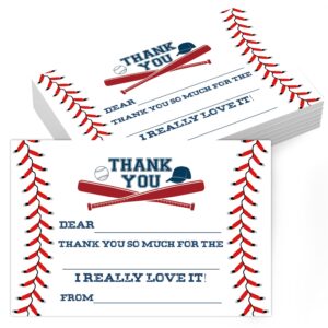 tentado baseball thank you cards, baseball thank you cards with envelopes, kids fill in the blank thank you cards, 20 count with envelopes, 4x6 inch.