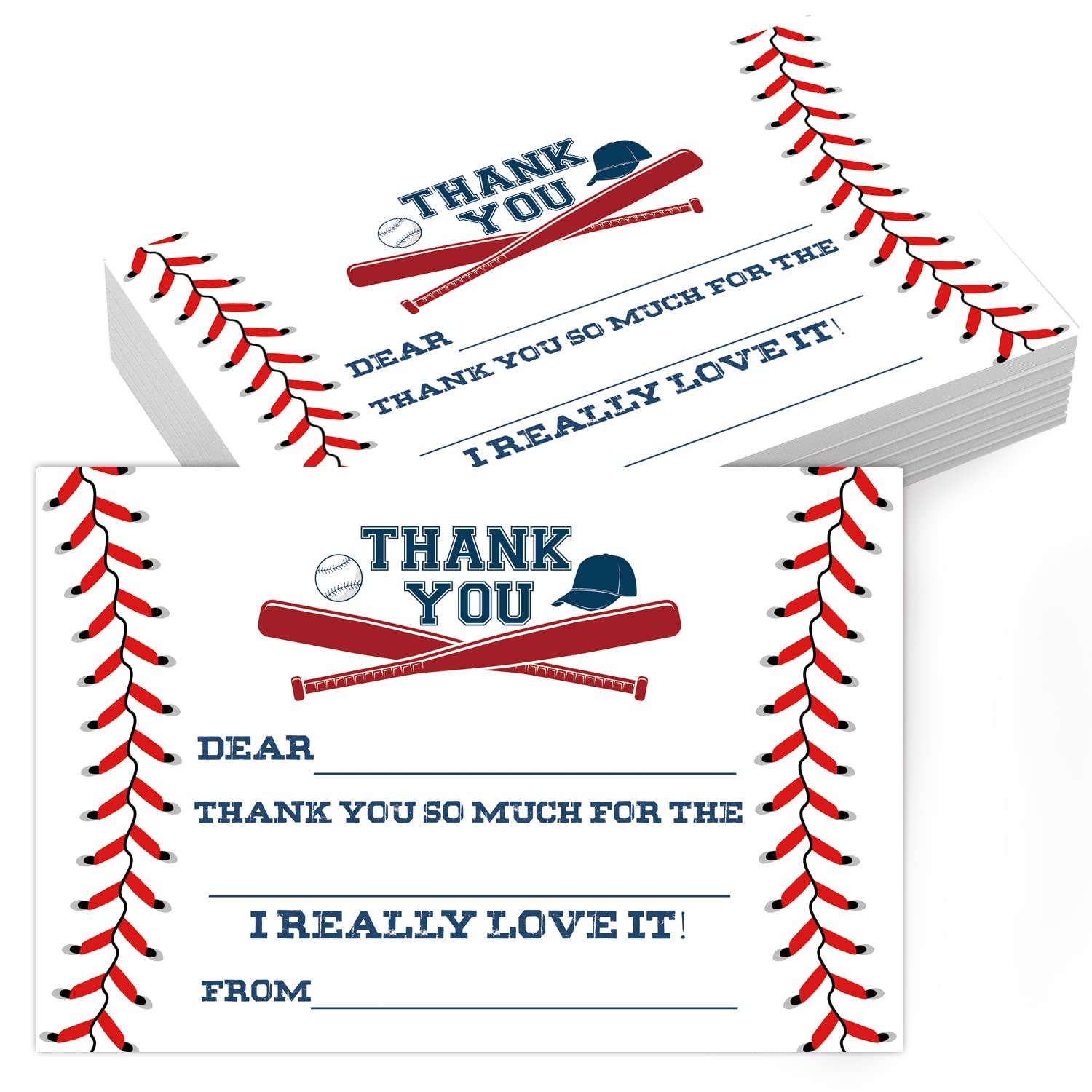 TENTADO Baseball Thank You Cards, Baseball Thank You Cards with Envelopes, Kids Fill in the Blank Thank You Cards, 20 Count with Envelopes, 4X6 inch.