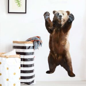 royolam standing brown bear wall decal nursery animal wall sticker removable peel and stick waterproof wall art decor stickers for kids baby classroom living room playing room bedroom