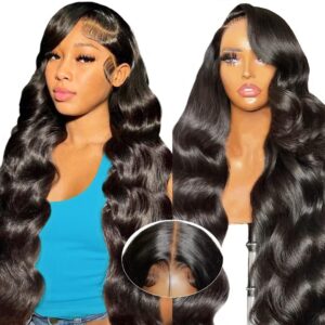 13x6.5 full glueless wigs human hair pre plucked pre cut, body wave lace front wigs human hair, 3d dome cap ready to wear glueless bleached knots lace front wig 24 inch