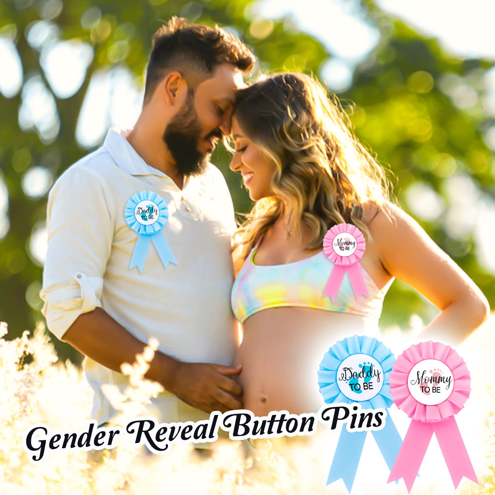 Abeillo 2 Pieces Daddy and Mommy Tinplate Badge Pins Baby Shower Decorations New Daddy Mom Gifts for Gender Reveal Party Baby Boy Button Pins, Pink and Blue