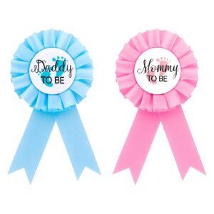 abeillo 2 pieces daddy and mommy tinplate badge pins baby shower decorations new daddy mom gifts for gender reveal party baby boy button pins, pink and blue