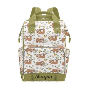 jungle sloths on tree personalized diaper backpack with name,custom travel daypack for nappy mommy nursing baby bag one size