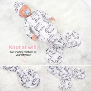 Mikccer Baby Newborn Knotted Gown 0-6 Months, Soft Breathable Sleeper Gowns, Babies Girl Coming Home Outfit Infant Little Sister Nightgowns with Hat Set