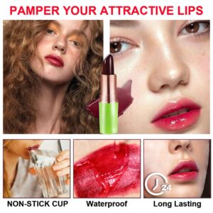 evpct 2Pcs Black Red Cherry Color Changing Magic Lipstick Tinted Lip Balm Stain Gloss Set PH Lazy Lipstick Waterproof Color Change Changing Jelly Lipstick labiales magicos mate 24 horas originales