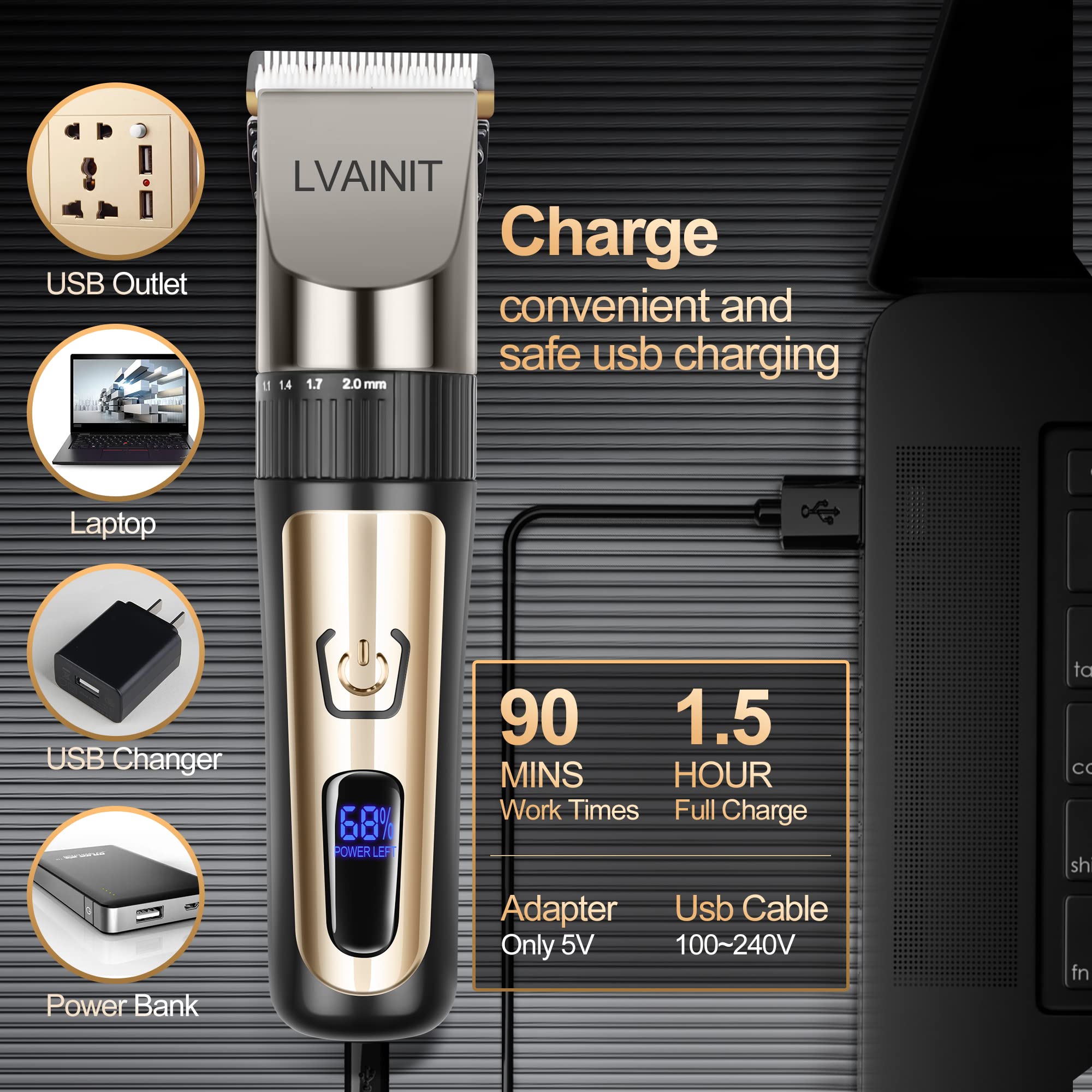 LVAINIT Hair Clippers for Men, Cordless LCD Rechargeable Hair Trimmer Beard Trimmer for Men, Men's Grooming Kit for Hair, Face, Beard, Professional Electric Barber Clippers