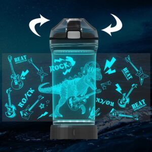 Attivolife Light up Kids Dinosaur Water Bottle with 3D Illusion Glowing Lamp, Travel Cup - 14 OZ Free Eco-Friendly Timer Function, Cool Unique Gifts for Back to School Boy Girl Toddler Camping