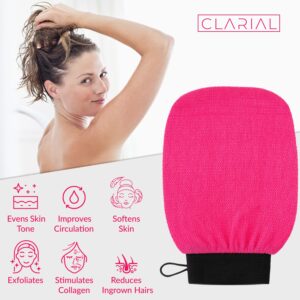 Clarial Exfoliating Body Scrub for Bath and Shower Use - Face Scrubber and Body Exfoliator Mitt, Dead Skin Remover - Exfoliating Glove Shower Scrub for Men and Women - Pair Pink