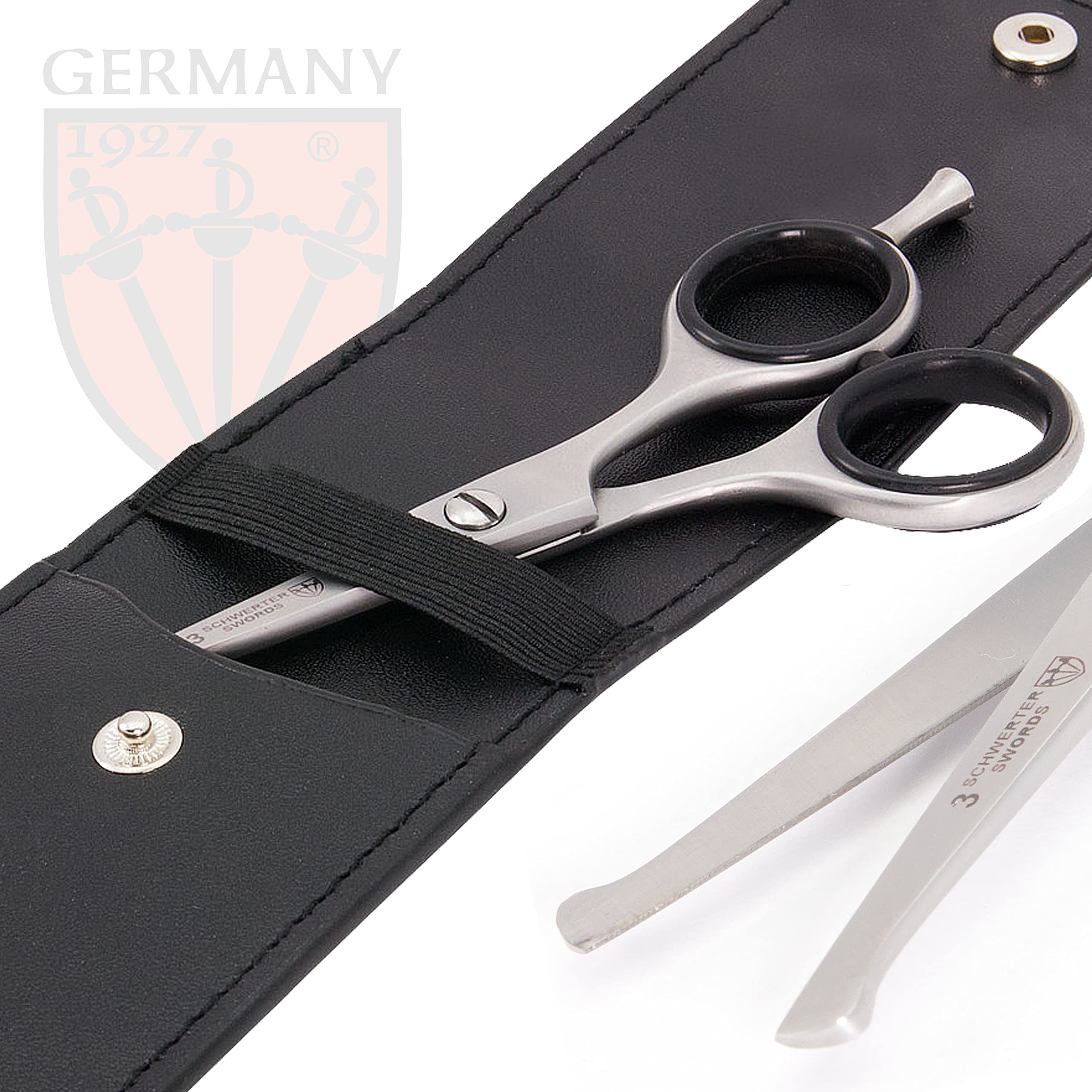 3 Swords Germany – professional NOSTRIL NOSE and EAR HAIR SCISSORS trimmer, stainless steel, straight blade rounded tip with black case for men and women