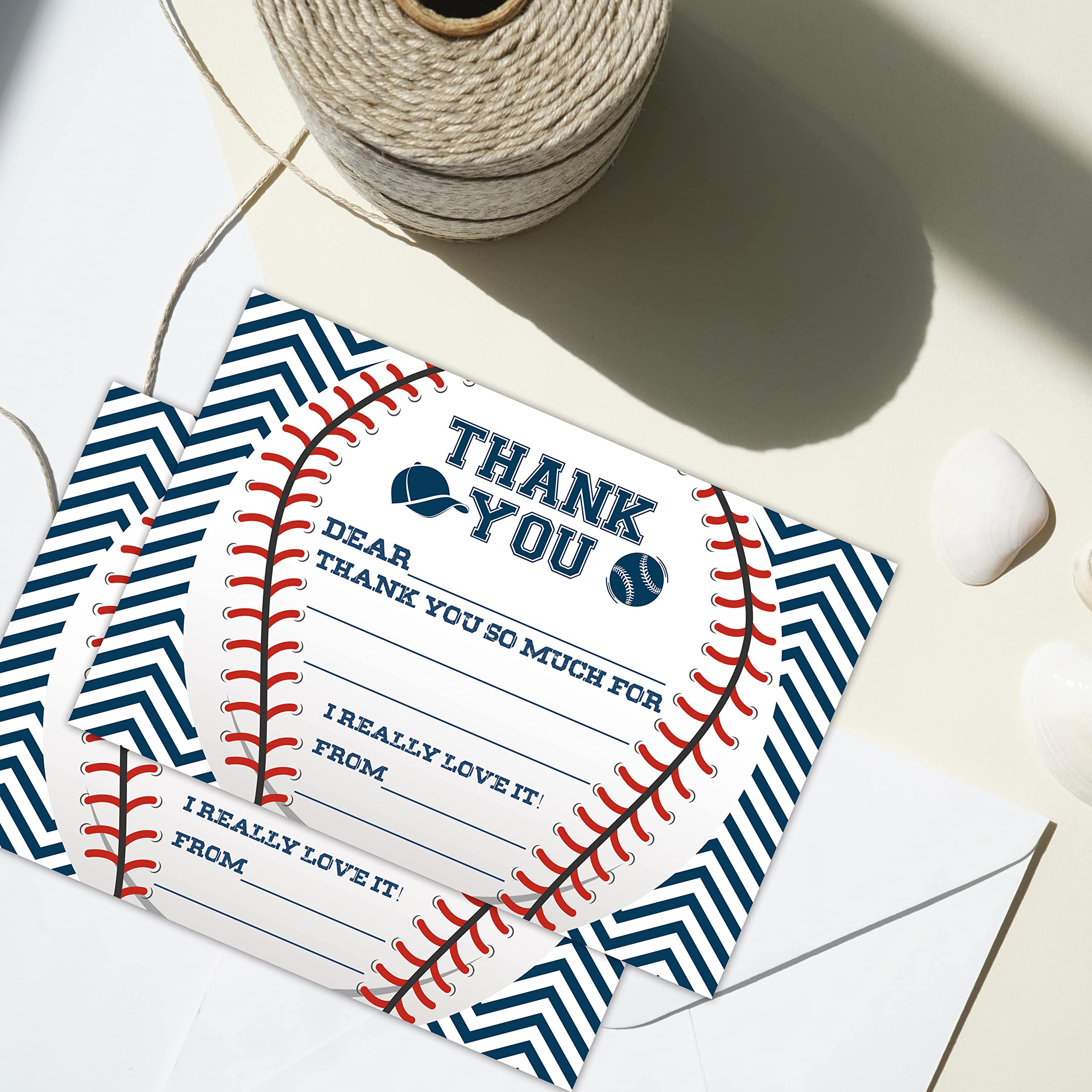 TENTADO Baseball Thank You Cards, Baseball Thank You Cards with Envelopes, Kids Fill in the Blank Thank You Cards, 20 Count with Envelopes, 4 X 6