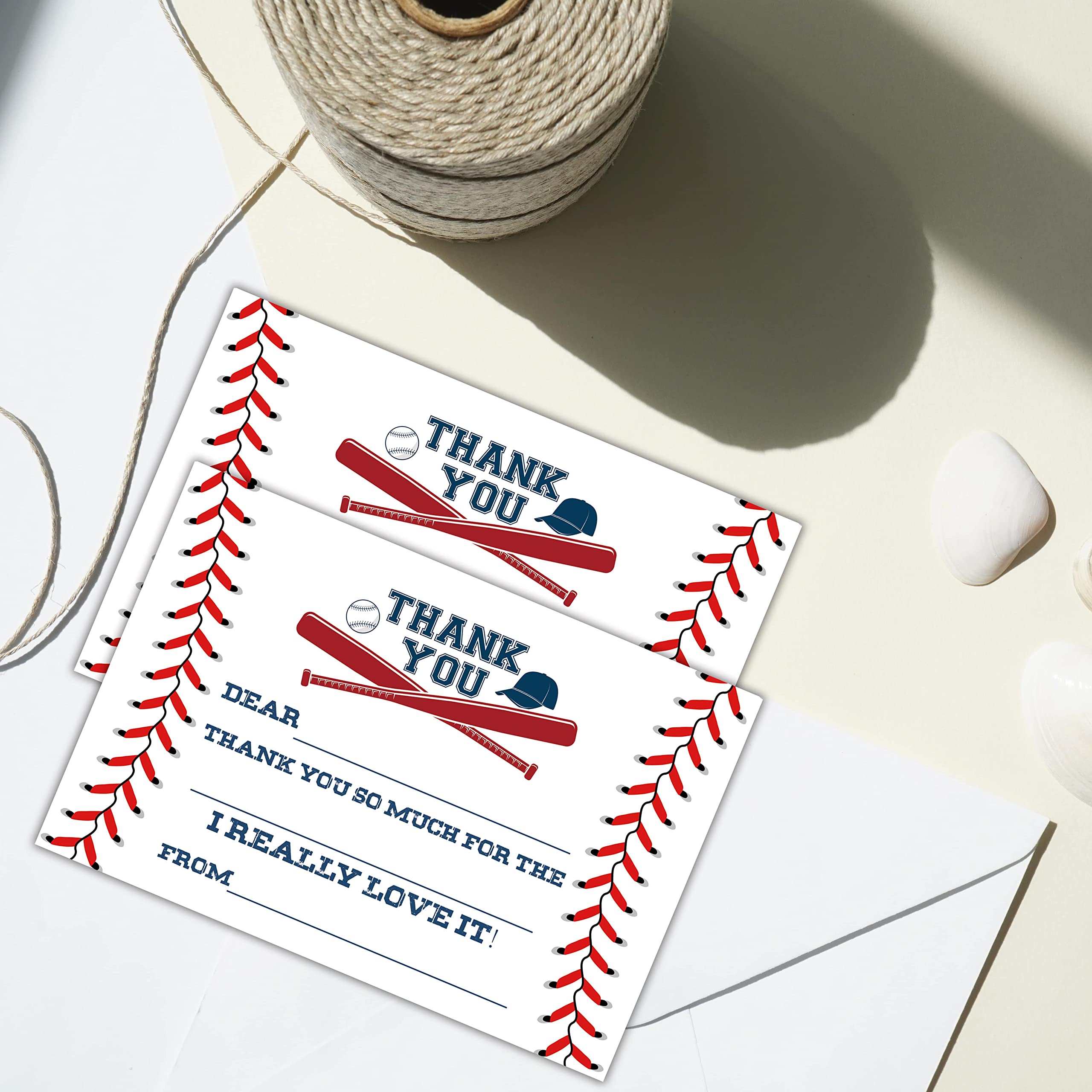 TENTADO Baseball Thank You Cards, Baseball Thank You Cards with Envelopes, Kids Fill in the Blank Thank You Cards, 20 Count with Envelopes, 4X6 inch.