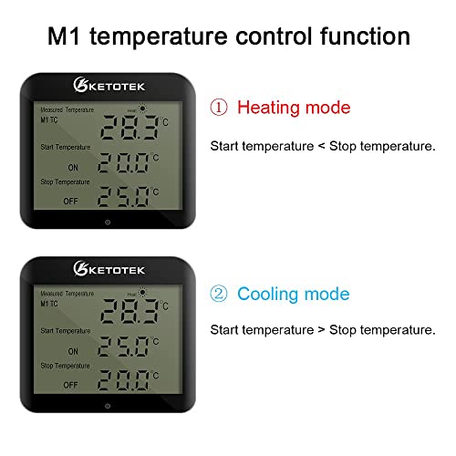 KETOTEK Digital Temperature Controller Outlet Day Night Thermostat Plug Socket Heating Cooling Temp Controller with Sensor Timer Regulator for Reptile Greenhouse Brewing Refrigerator