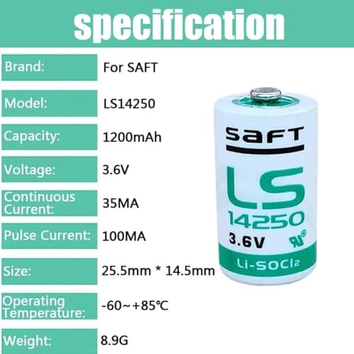 KANGLEUS (5/10 Pack) LS14250 LS 14250 C 1/2 AA 3.6v Lithium Battery 1200mAh Replace for SAFT LS14250 Battery (10-Pack)