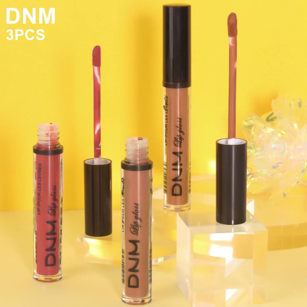 AMY'S DIARY 3Pcs Matte Liquid Brown Lipstick Sets, Brown Lip Stain Long Lasting 24 Waterproof Lip Gloss Makeup Gift Set for Women Lippies(Set09)