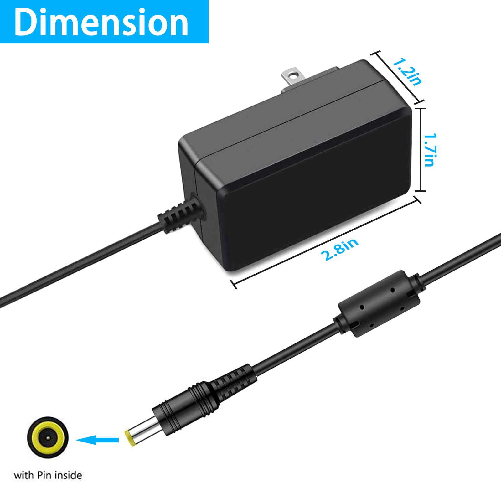 12V Power Supply Charger Cord for Sony Blu Ray DVD Player, 12Volt Plug for Sony BDP-Series BDP-S3700 BDP-S3200 BDP-S6700 BDP-S1700 BDP-S6500 BDP-S3500. Replacement for Sony AC-M1208UC AC Adapter.