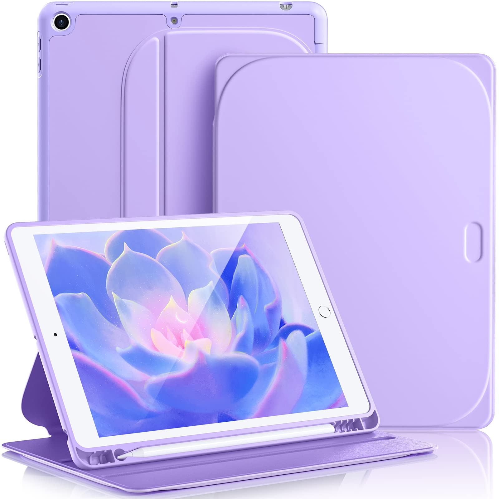 Mastten Compatible with iPad 10.2 Case, for iPad 9th/ 8th/ 7th Generation Case with Pencil Holder, Auto Wake/Sleep, Slim Protective Cover for iPad 10.2 Inch Tablet 2021/2020/2019 Released, Lavender