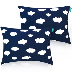 Toddler Pillow for Sleeping, Kid Pillow 14" x 19" for Small Travel Bed, Nap Pillow for Crib, Soft & Skin-Friendly Small Pillows for Sleeping, Toddler Use Only, Age 2 to 5, 2 Pack (Navy Cloud)