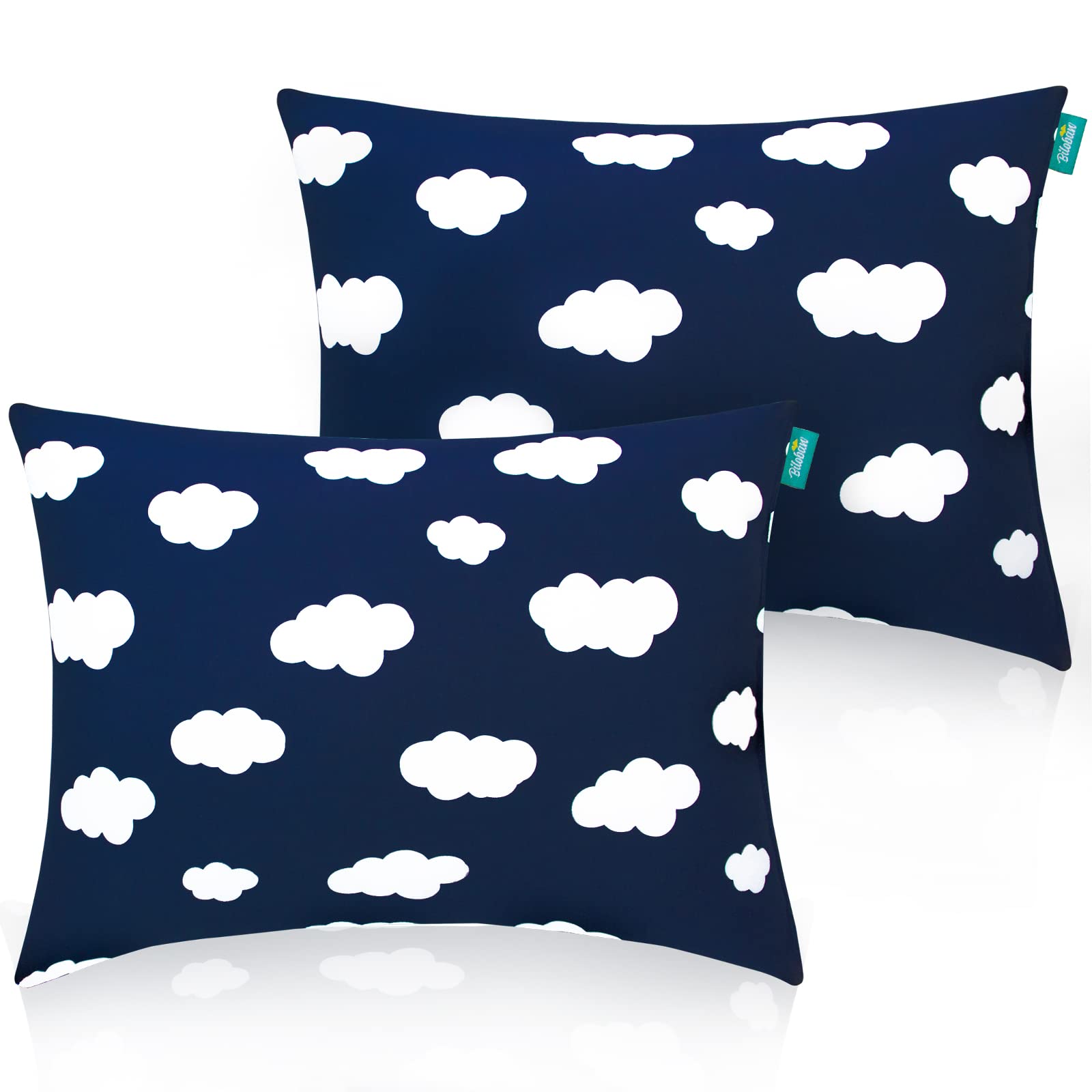 Toddler Pillow for Sleeping, Kid Pillow 14" x 19" for Small Travel Bed, Nap Pillow for Crib, Soft & Skin-Friendly Small Pillows for Sleeping, Toddler Use Only, Age 2 to 5, 2 Pack (Navy Cloud)