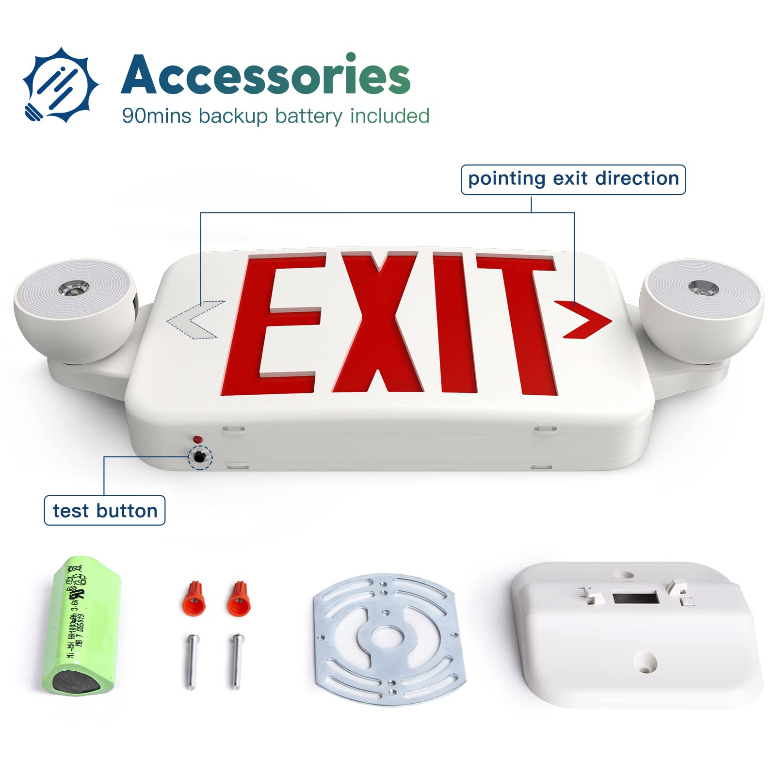 FREELICHT 10 Pack Exit Sign with Emergency Lights, Two LED Adjustable Head Emergency Exit Light with Battery, Exit Sign for Business