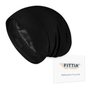 fittia satin hair bonnet for sleeping, silky no frizzy for curls care, adjustable strap for non-slip, dreadlocks cap for women&men black