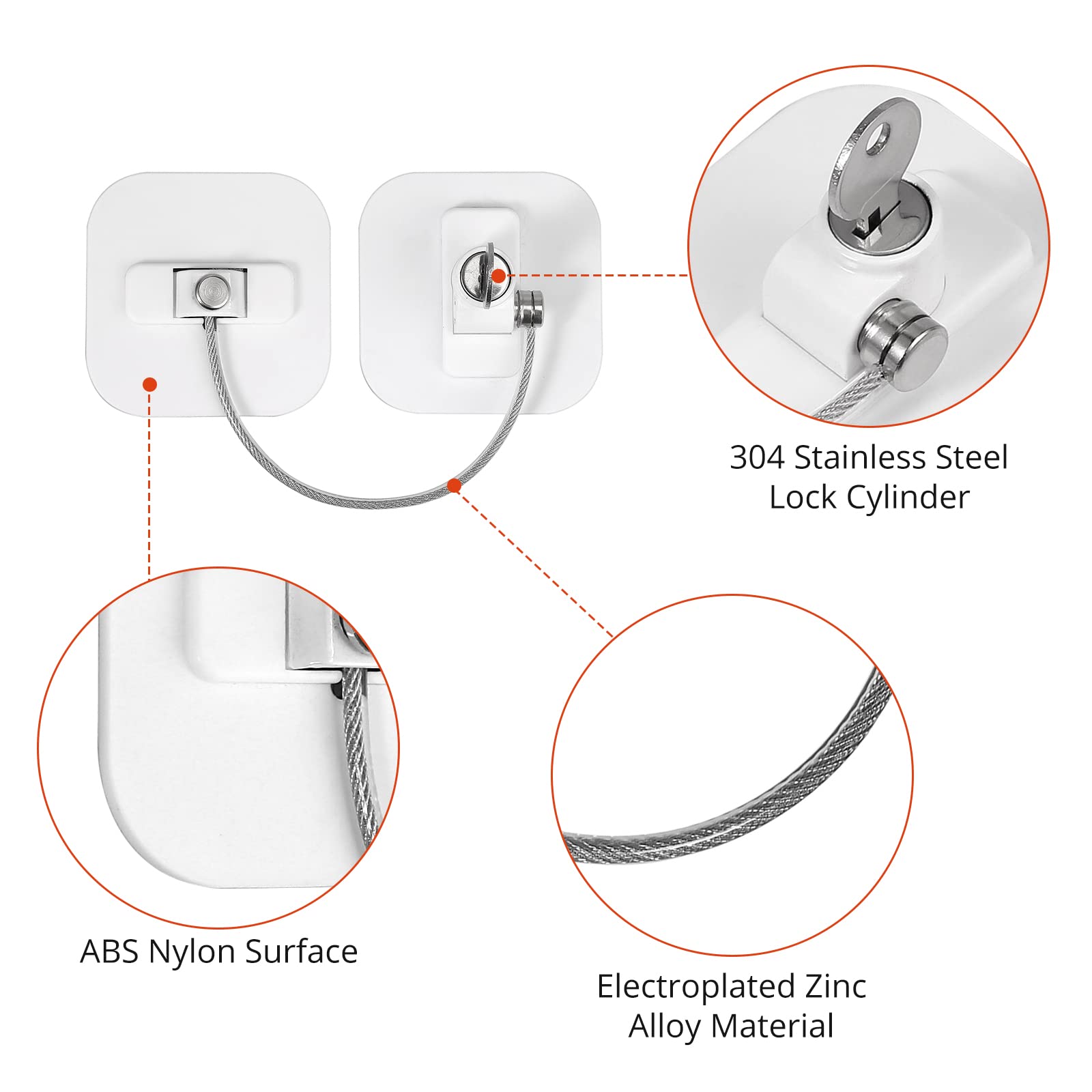 GETLITOOL 2PCS Refrigerator Lock for Children, Kids Safety Fridge Lock with 4 Keys, Zinc Alloy Fridge Locks for Adults Fridge Cable Restrictor Lock for Refrigerator, Cabinets, Drawers