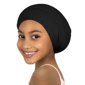 kids satin bonnets for girls sleeping: adjustable for 2-8 years, silky smooth for frizzy curly hair, breathable and soft black