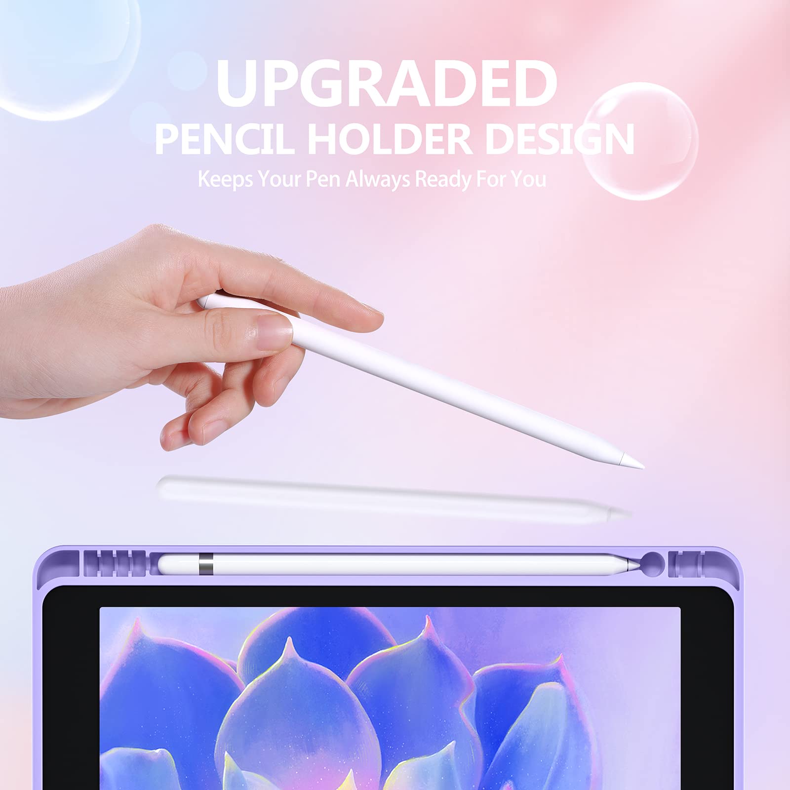 Mastten Compatible with iPad 10.2 Case, for iPad 9th/ 8th/ 7th Generation Case with Pencil Holder, Auto Wake/Sleep, Slim Protective Cover for iPad 10.2 Inch Tablet 2021/2020/2019 Released, Lavender