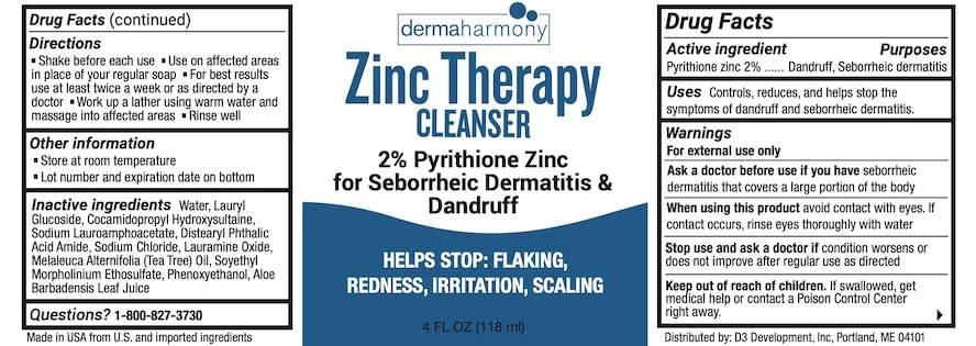 Dermaharmony 2% Pyrithione Zinc (ZnP) Liquid Cleanser (non-soap) Wash (4 Fl Oz Bottle)