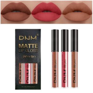 amy's diary 3pcs matte liquid brown lipstick sets, brown lip stain long lasting 24 waterproof lip gloss makeup gift set for women lippies(set09)