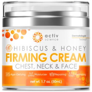 hibiscus & honey firming cream, neck firming cream, skin tightening cream, skin firming and tightening lotion, reduce the look of neck lines, tightens & smooths - with collagen & hyaluronic acid 1.7oz