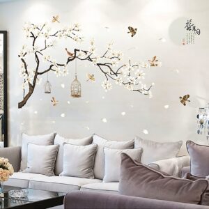 BWCXXZH Large White Flower Wall Stickers, 50"x74" Removable DIY Romantic Cherry Blossom Tree Wall Murals Peel and Stick 3D Wall Art Stickers Home Decor for Gilrs Bedroom Nursery Rooms Living Room