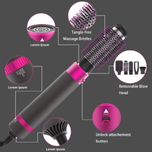 5 in 1 Styling Hot Air Brush with Negative Ion - Detachable and Interchangeable Bristles for Straightening, Curling, Drying, Combing, and Scalp Massage - Heat Brush with Glove