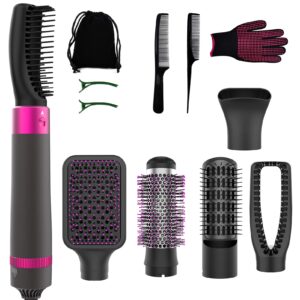 5 in 1 styling hot air brush with negative ion - detachable and interchangeable bristles for straightening, curling, drying, combing, and scalp massage - heat brush with glove