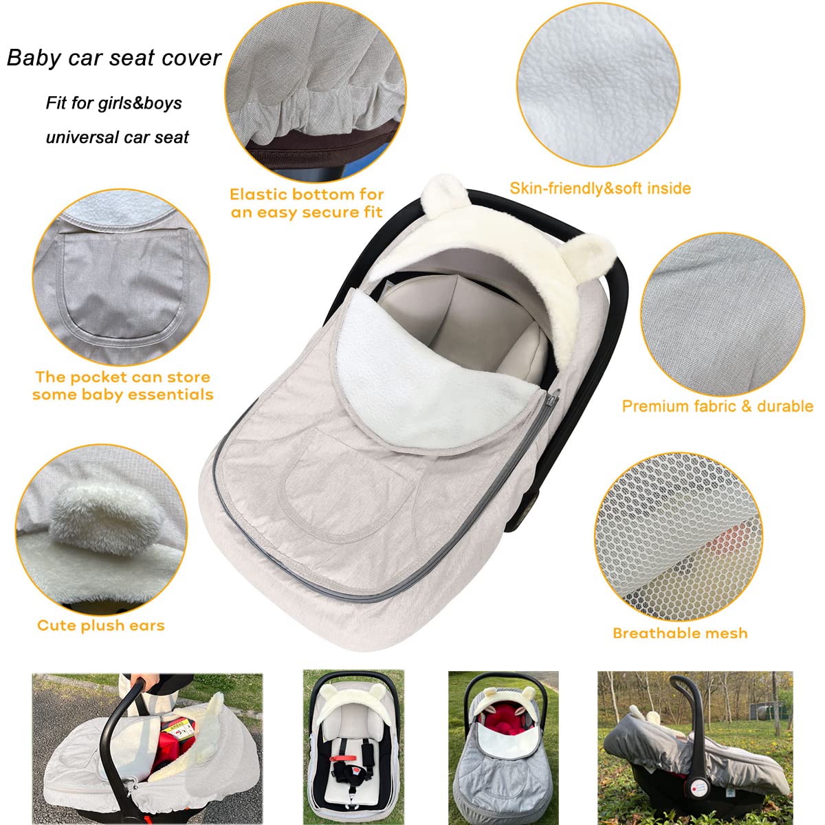 Car Seat Cover Baby Carseat Covers,Car Seat Covers for Babies Winter,Universal Infant Car Seat Canopy Shield for Cold Weather, Warm and Cozy Protect Boy&Girl from Cold Wind-for All Seasons