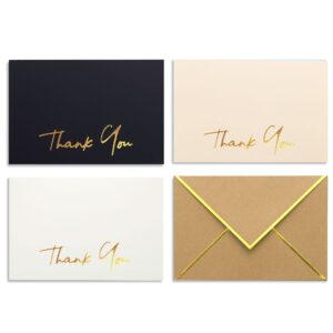 winoo design heavy duty thank you cards with envelopes - 36 pk - gold thank you notes 4x6 inches thank you cards wedding thank you cards small business graduation bridal shower black and off white