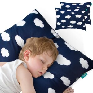 toddler pillow for sleeping, kid pillow 14" x 19" for small travel bed, nap pillow for crib, soft & skin-friendly small pillows for sleeping, toddler use only, age 2 to 5, 2 pack (navy cloud)