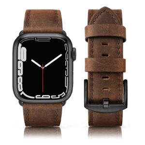 swees leather band compatible with apple watch bands 46mm 45mm 44mm 42mm (series 1/2/3) men women, vintage genuine leather replacement wristband for iwatch series 10 9 8 7 6 5 4 3 2 1 se retro walnut