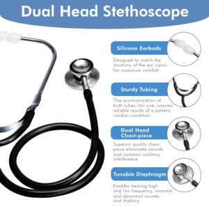 Novamedic Classic Black Dual Head Stethoscope, 22-inch, Adult Size Stethoscope for Nurses, Doctors, ETMs, Nursing Homes, Cardiac Diagnostic, Cardiology and Medical Supplies Kit,