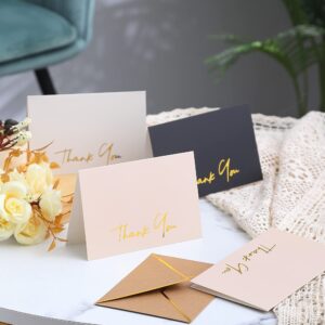 Winoo Design Heavy Duty Thank You Cards with Envelopes - 36 PK - Gold Thank You Notes 4x6 Inches Thank You Cards Wedding Thank You Cards Small Business Graduation Bridal Shower Black and Off White