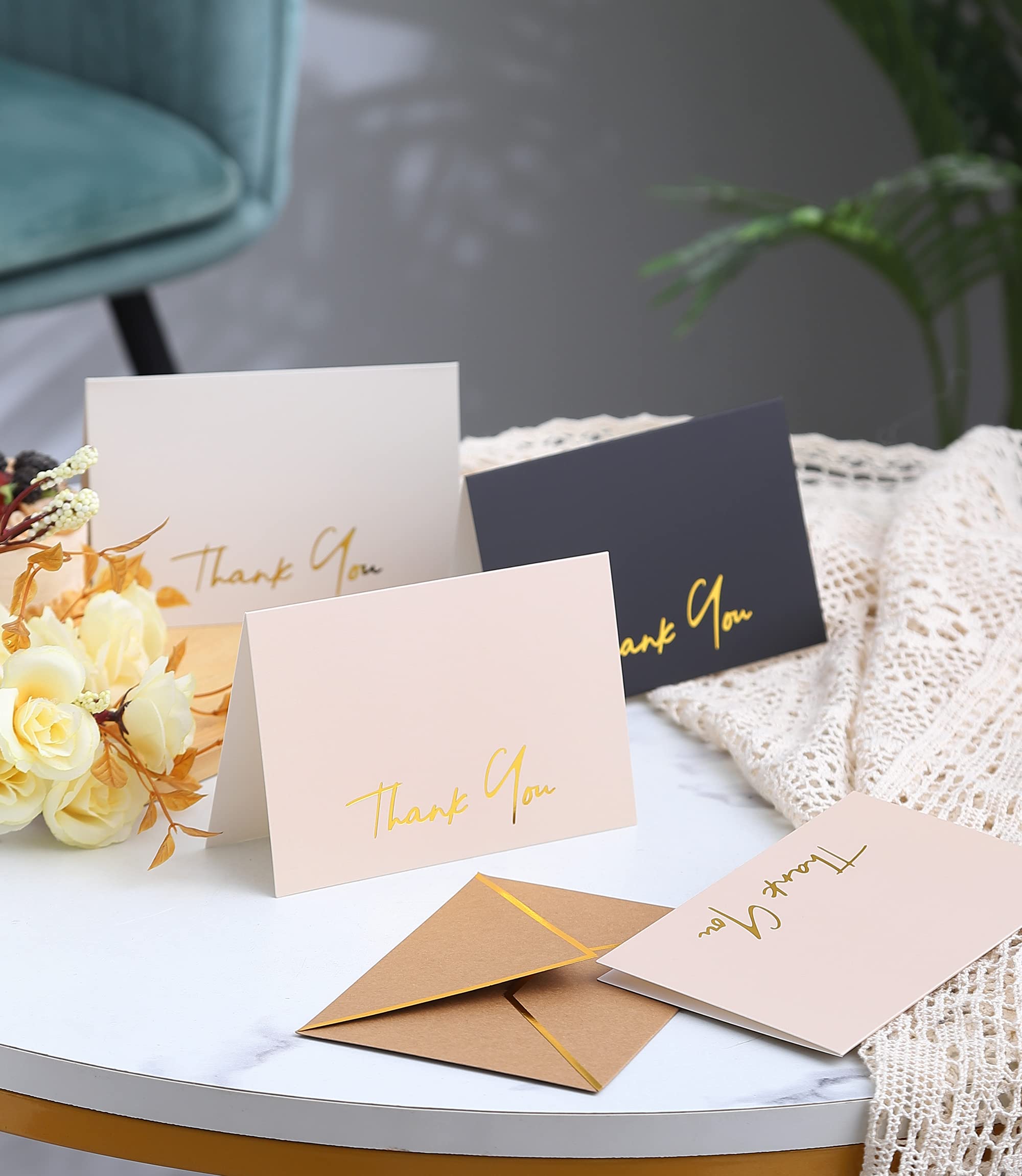 Winoo Design Heavy Duty Thank You Cards with Envelopes - 36 PK - Gold Thank You Notes 4x6 Inches Thank You Cards Wedding Thank You Cards Small Business Graduation Bridal Shower Black and Off White