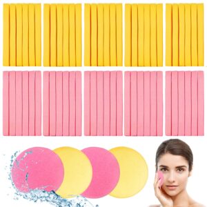 120 pcs facial sponge compressed,face cleansing sponge makeup removal sponge pad,exfoliating wash round sponge for women,girls(pink,yellow)