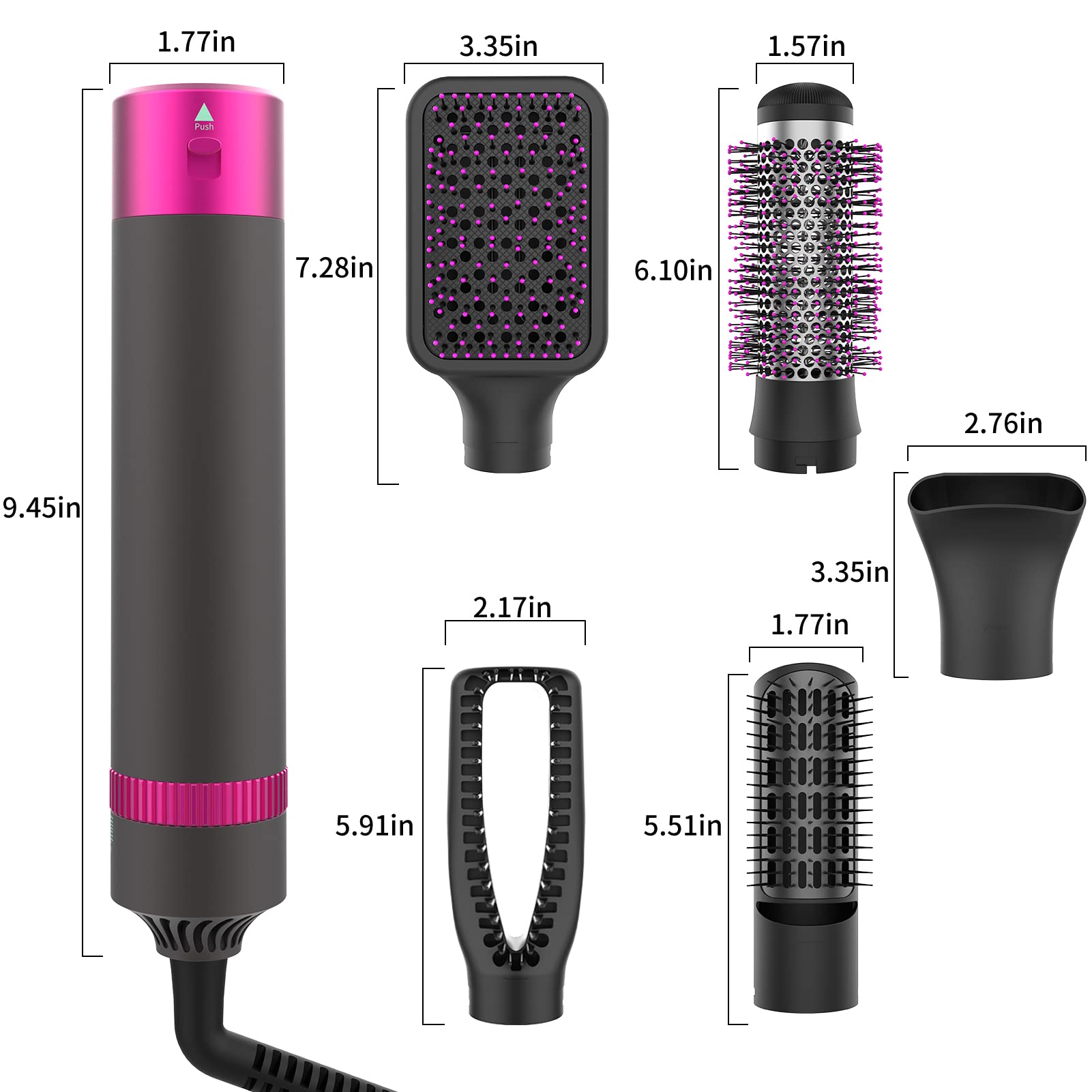 5 in 1 Styling Hot Air Brush with Negative Ion - Detachable and Interchangeable Bristles for Straightening, Curling, Drying, Combing, and Scalp Massage - Heat Brush with Glove