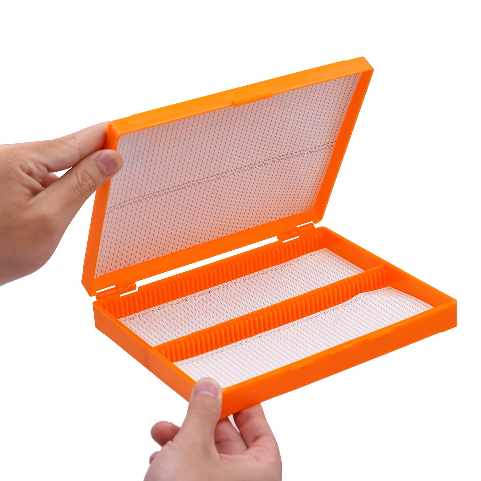 HHNIULI 3PCS Microscope Slide Holder Box, Orange 100 Place 1" L x 3" W Polypropylene Microscope Slide Storage Boxes 8.27" Length x6.69" Width x 1.26" Height for Classroom Lab