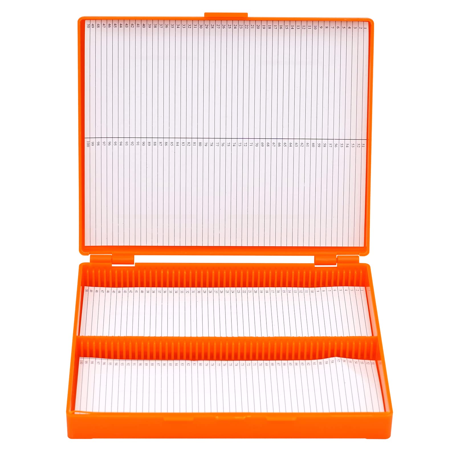 HHNIULI 3PCS Microscope Slide Holder Box, Orange 100 Place 1" L x 3" W Polypropylene Microscope Slide Storage Boxes 8.27" Length x6.69" Width x 1.26" Height for Classroom Lab