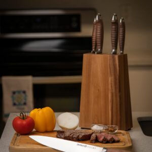 Mundial Nobilis Series 6-Piece Knife Block Set, Including 5 Knives with Wood Handle and Stainless Steel Blades and 1 Wood Block with Tablet Support