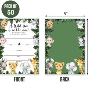 Yuzioey 50 Safari Baby Shower Invitations, Jungle Animals Invitations Macthing Envelpoes, Diaper Raffle Tickets, Book Request Cards, Safari Animals Invitations