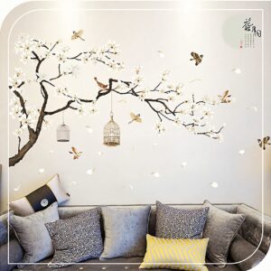 BWCXXZH Large White Flower Wall Stickers, 50"x74" Removable DIY Romantic Cherry Blossom Tree Wall Murals Peel and Stick 3D Wall Art Stickers Home Decor for Gilrs Bedroom Nursery Rooms Living Room