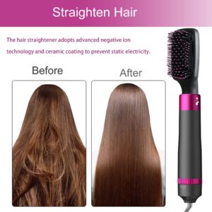 5 in 1 Styling Hot Air Brush with Negative Ion - Detachable and Interchangeable Bristles for Straightening, Curling, Drying, Combing, and Scalp Massage - Heat Brush with Glove