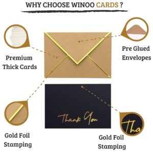 Winoo Design Heavy Duty Thank You Cards with Envelopes - 36 PK - Gold Thank You Notes 4x6 Inches Thank You Cards Wedding Thank You Cards Small Business Graduation Bridal Shower Black and Off White