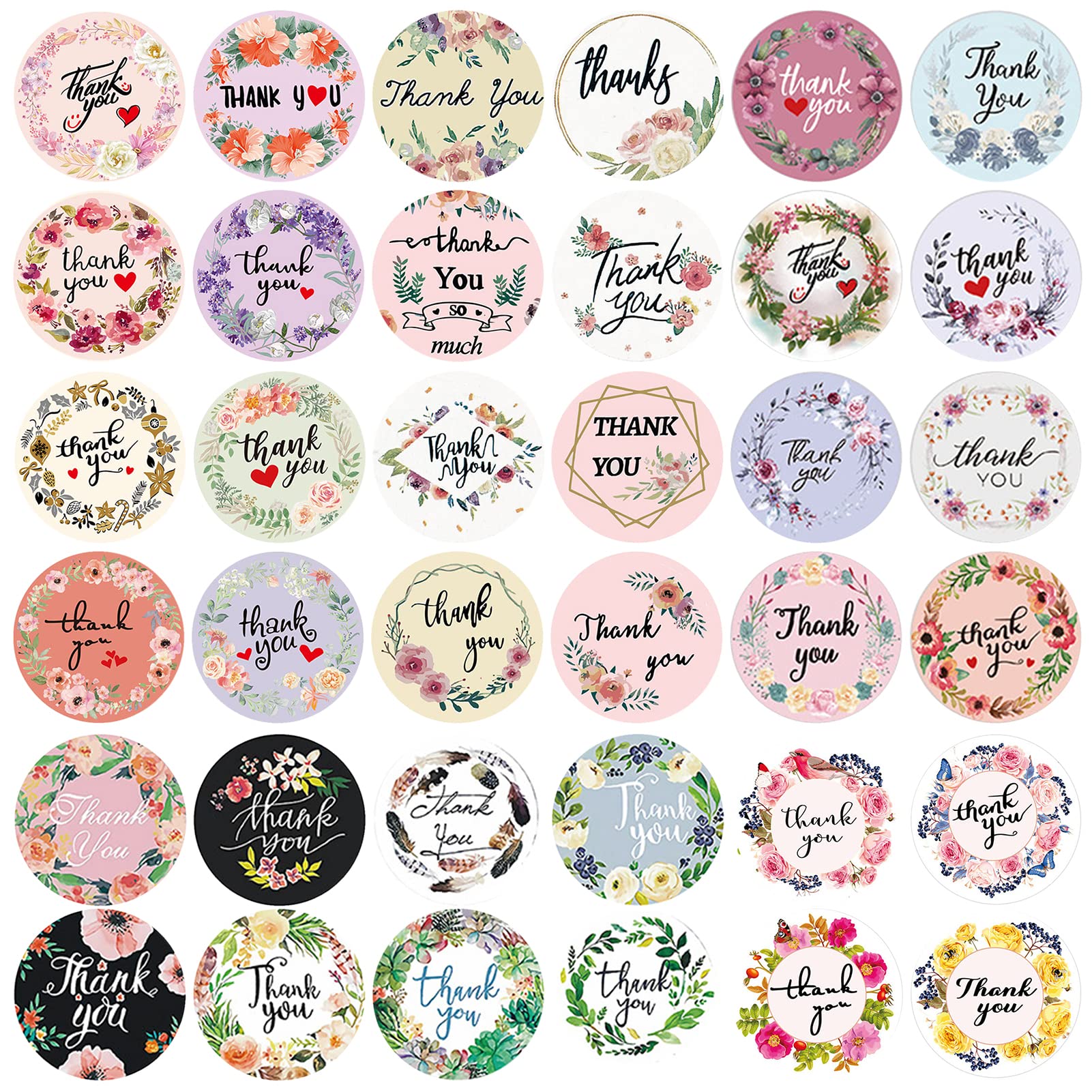 Thank You Stickers in 36 Designs, 2500 Pcs 1 Inch Thank You Stickers Labels for Envelopes, Bubble Mailers and Gift Bags Packaging for Small Business (Floral Style)